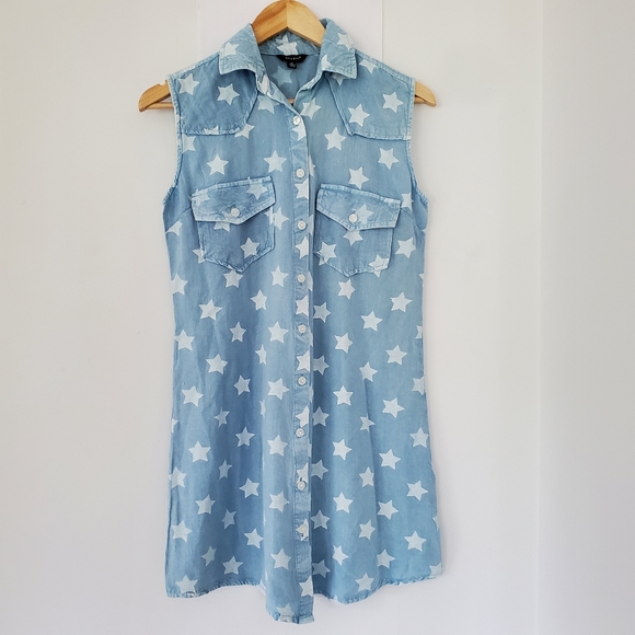 Sim & Sam | Dresses | Sim Sam Sz Med Blue Chambray Star Shirt Dress ...